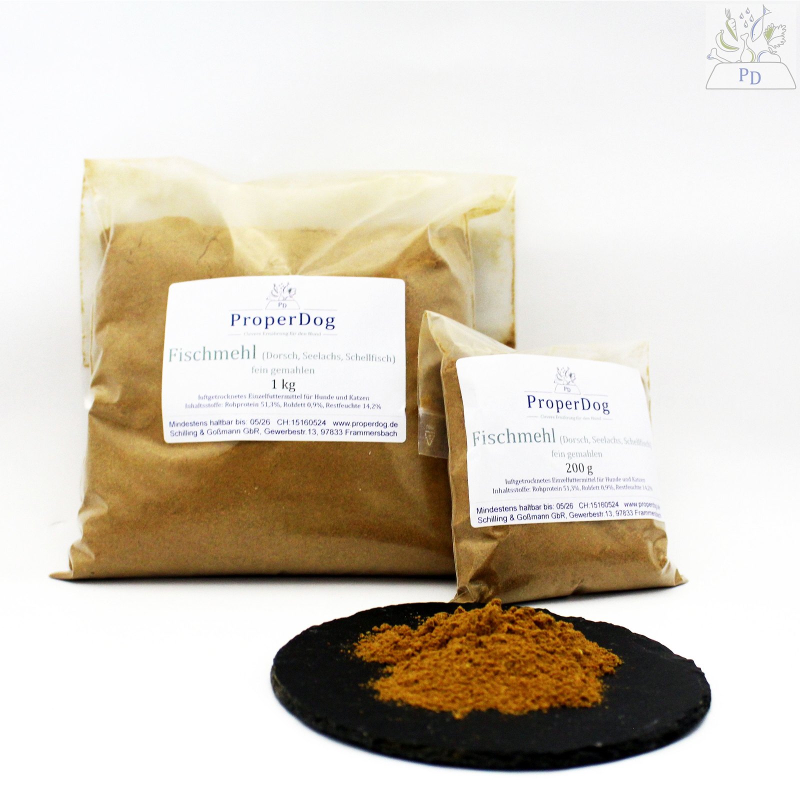 100% reiner Fisch (Dorsch, Seelachs, Schellfisch) - fein gemahlen - T ...