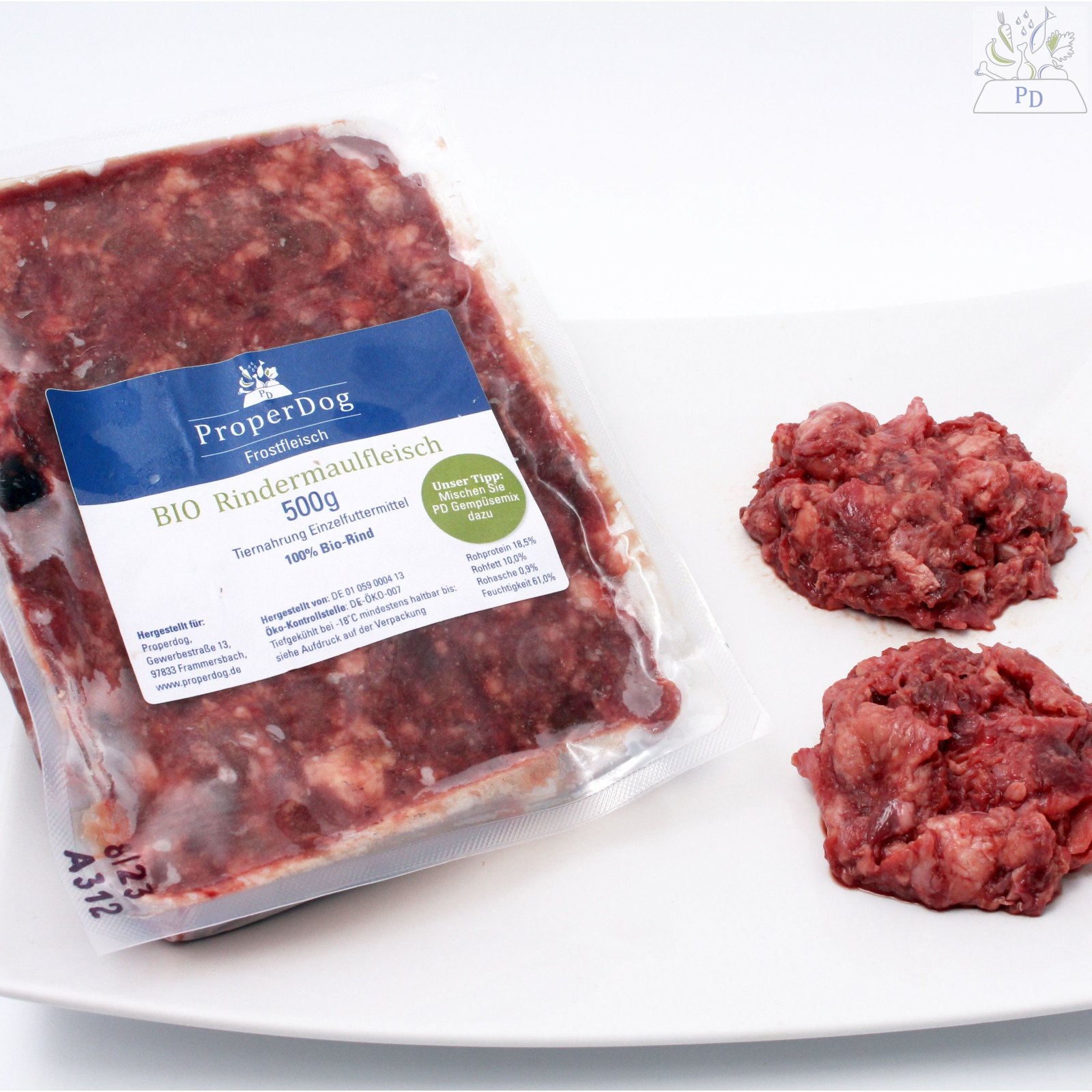 PD Bio Rindermaulfleisch - gefroren, zum Barfen - Trockengemüse und T ...