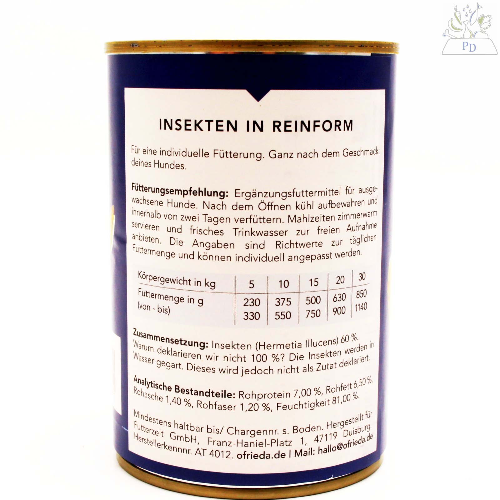 Nassfutter aus Insekten (Hermetia Pur von Ofrieda) - Trockengemüse un ...